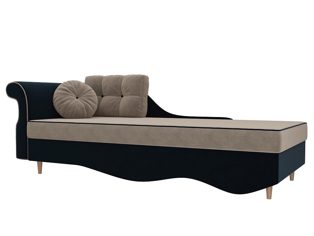 Прямой диван тахта Лорд Бежево-Синий Велюр, 225х85х84 см, с ящиком для белья