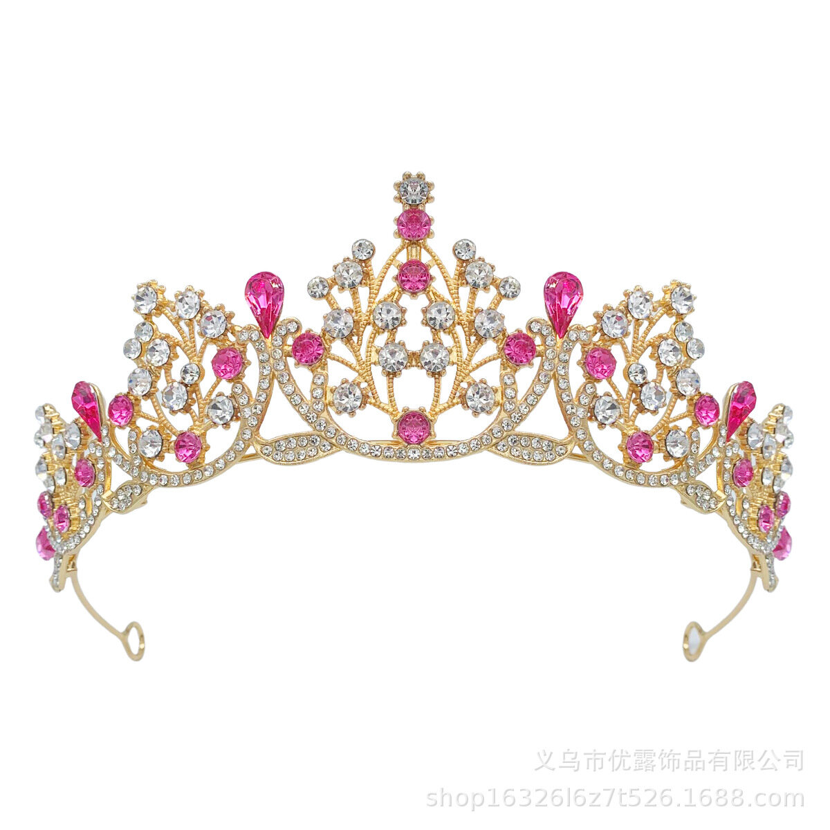 Корона невесты "Трансграничная", с бриллиантами, цвет золото + розово-красные