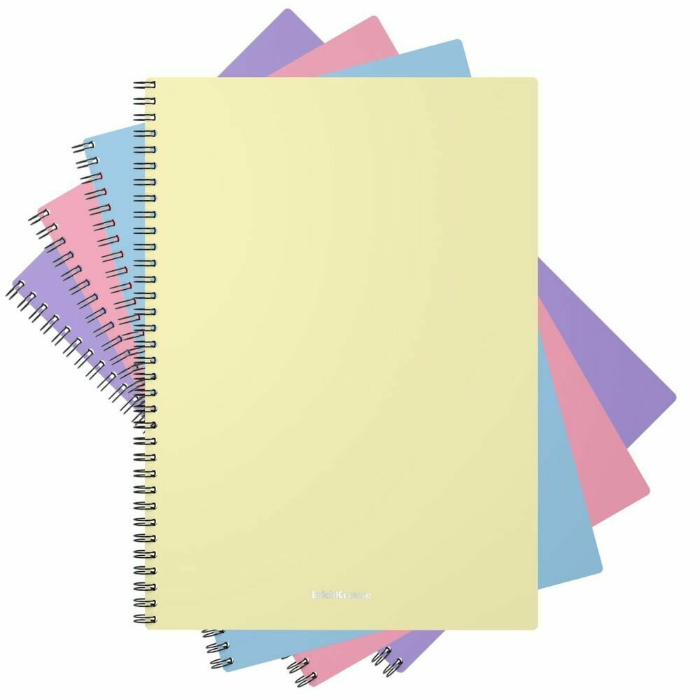 Тетрадь общая с пластиковой обложкой на спирали ErichKrause Pastel, ассорти, А4, 80 листов, клетка