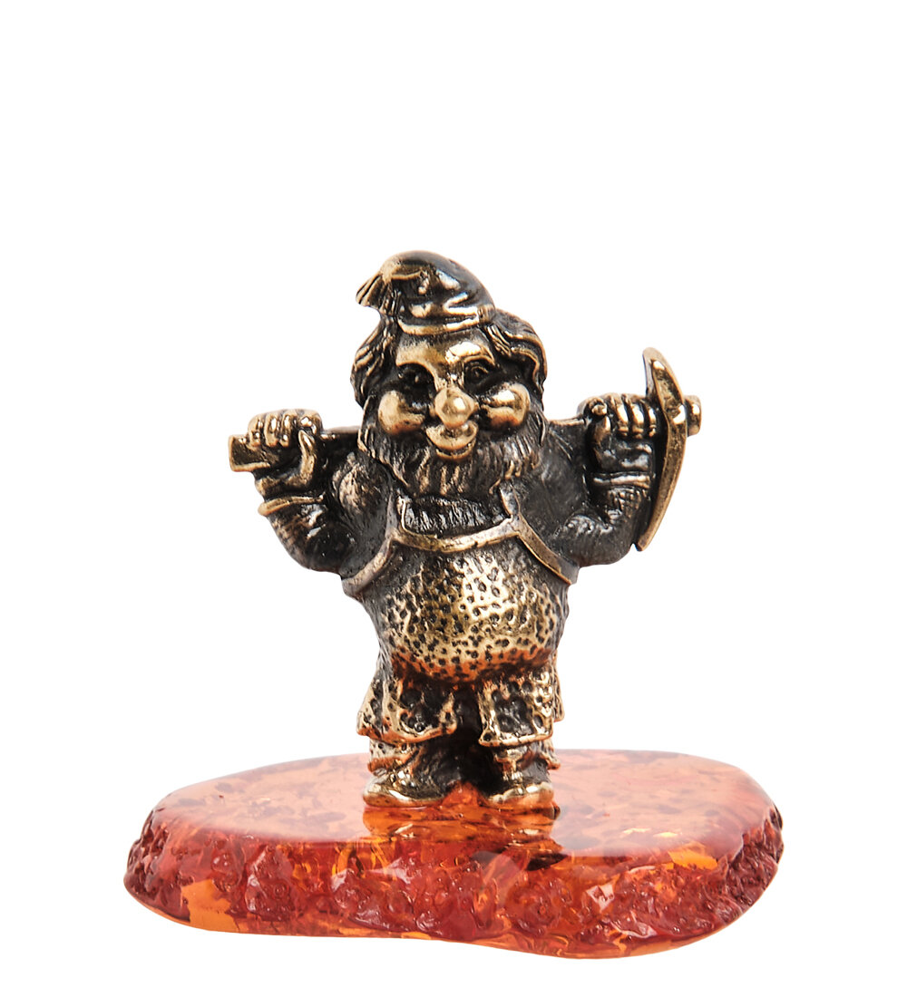 Фигурка 'Гном с киркой' (латунь, янтарь)