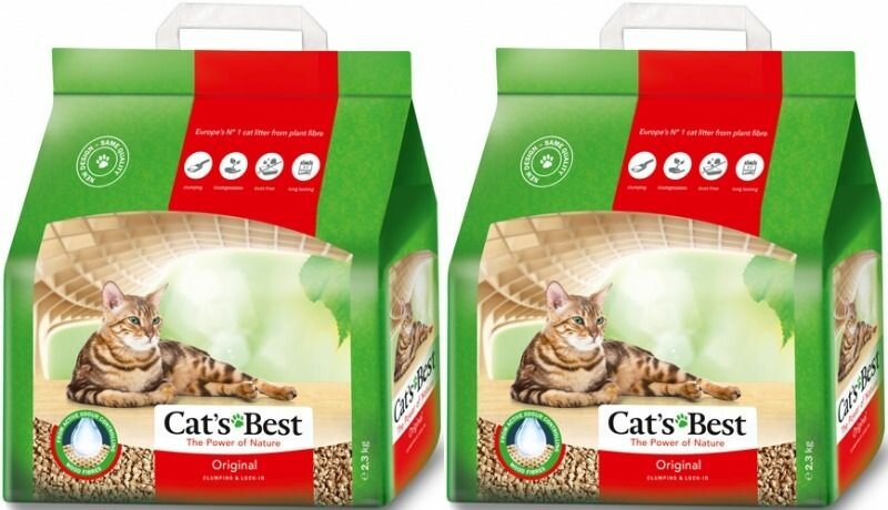 Cat's Best Наполнитель для кошачьих туалетов древесный комкующийся, 5 л, 2 уп