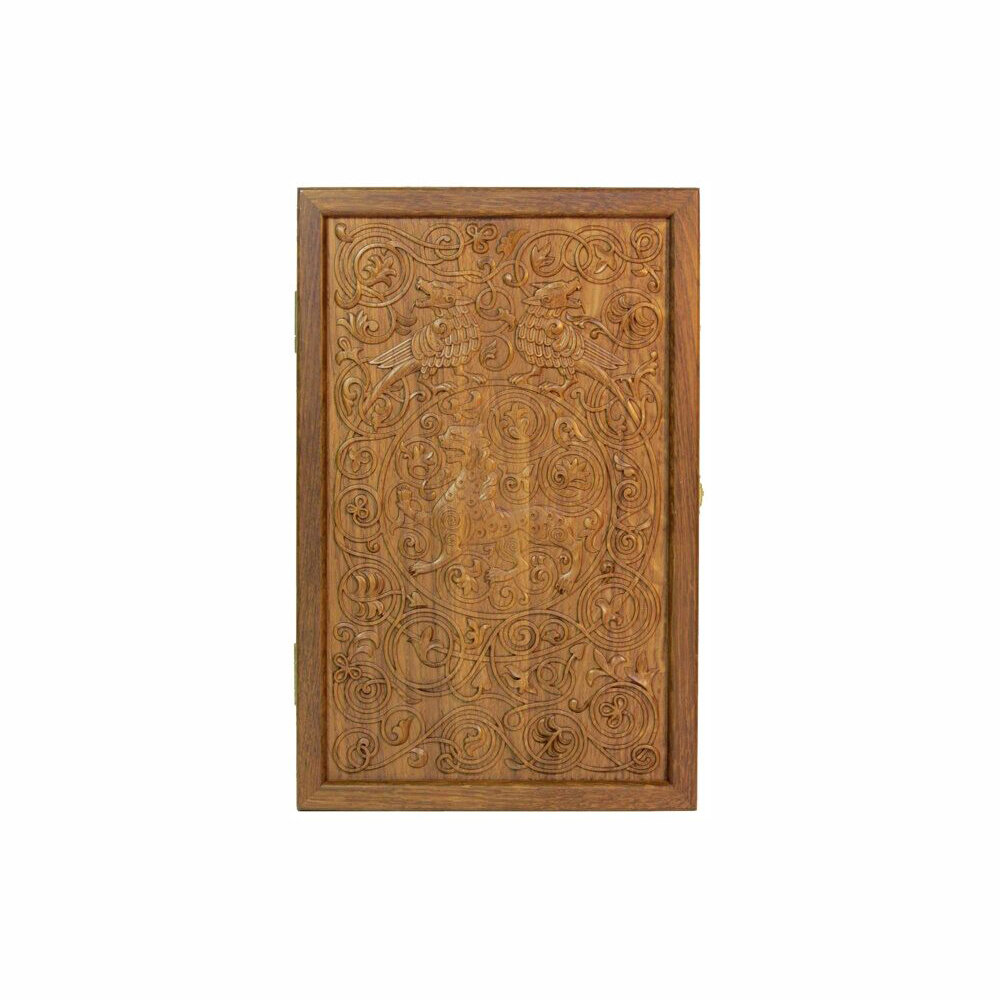 Резные дорожные нарды-шашки из массива чёрного дуба Лев 36х46 см 999-162-14