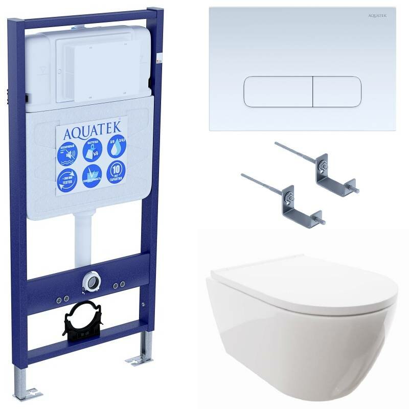 Унитаз с инсталляцией Set Aquatek Поларис-013 4в1, с кнопкой в комплекте