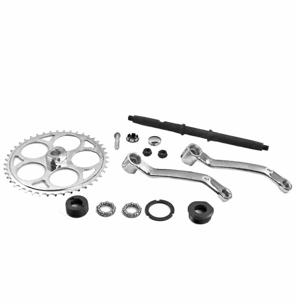 Шатуны для веломотора С осью (изогнутые) лев.+ прав. со звездой 44/165 квадрат хром