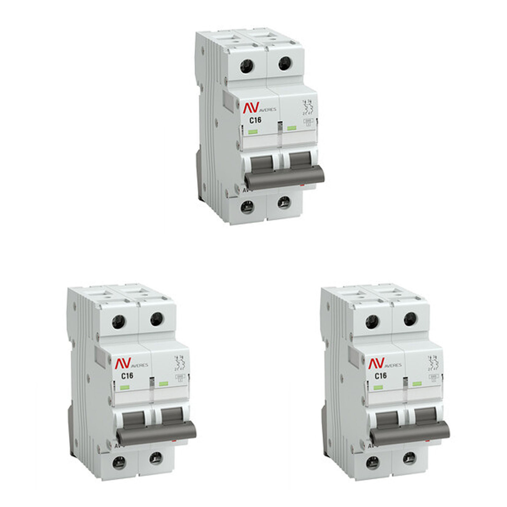 Автоматический выключатель EKF Averes AV-6 (mcb6-2-16C-av) 2P 16А тип С 6 кА 400 В на DIN-рейку (3 шт.)