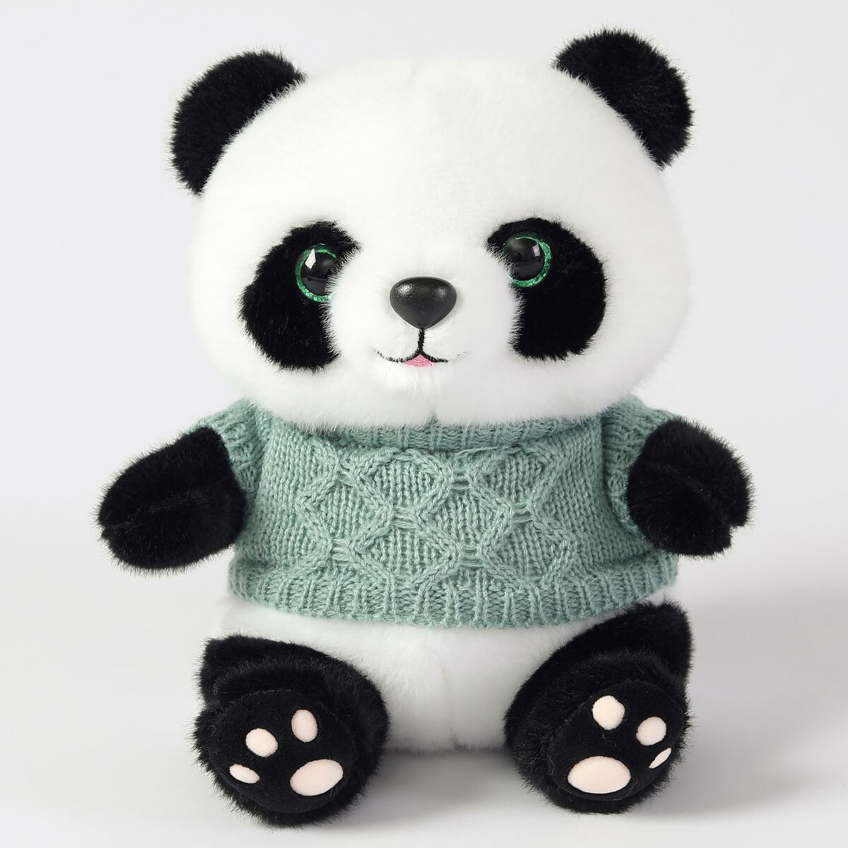 Мягкая плюшевая игрушка Панда 25 см в зеленом вязаном свитере (JX703523913GN)