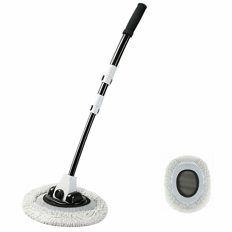 Швабра тряпка для уборки и мытья автомобиля, Уход за автомобилем, Трехсекционная телескопическая, Съемный, 59-110 см, C запасной головкой щетки