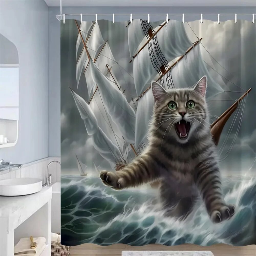Занавеска для душа Funny Cat 3D красный полиэстер 180x180cm-70x70in, 5381AH