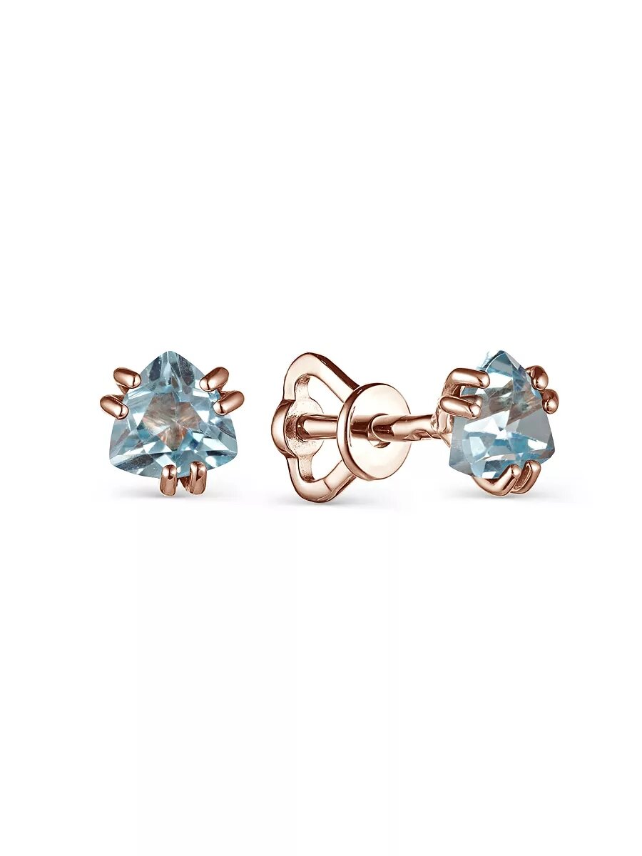 Серьги пусеты, красное золото, 585 проба, бриллиант, топаз