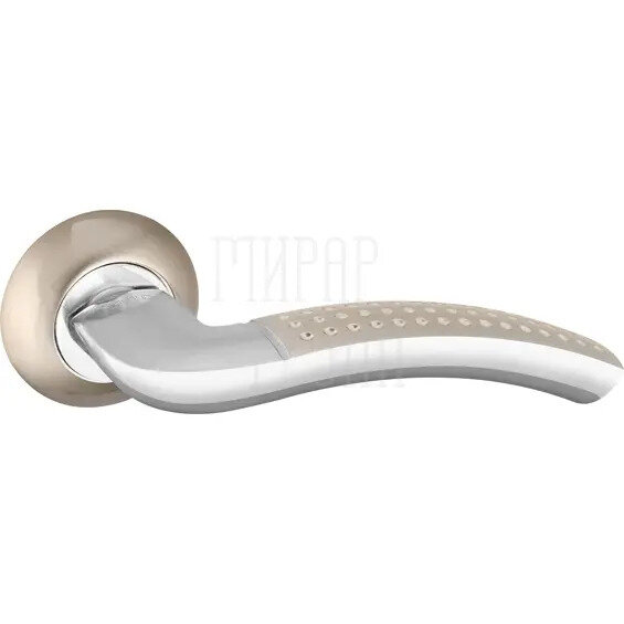 Дверная ручка Punto (Пунто) на круглой розетке "LOGICA" TL матовый никель + хром (105 mm)