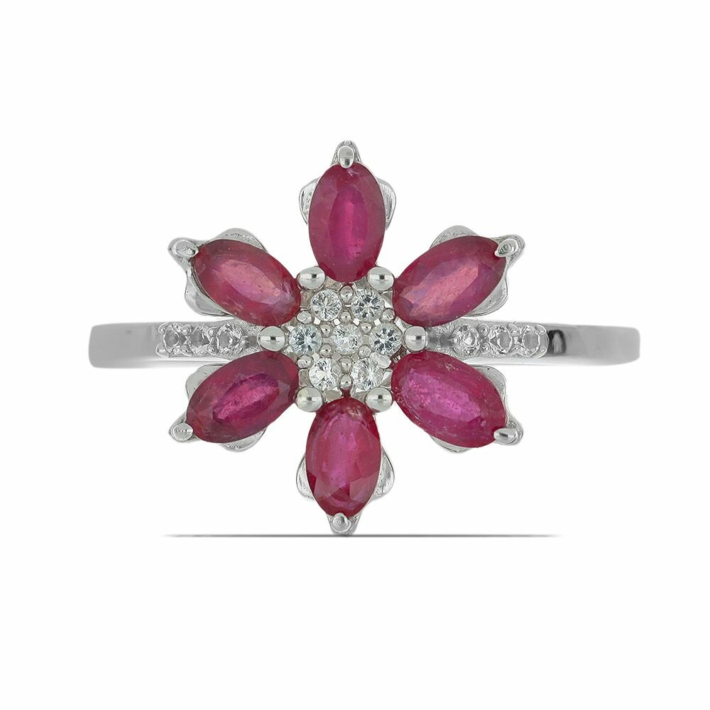 Кольцо, серебро, 925 проба, родирование, рубин, топаз