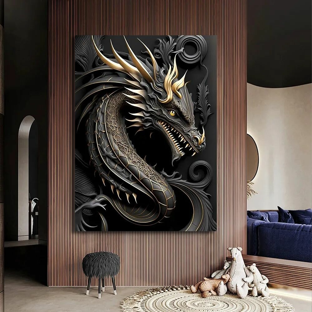 Картина для интерьера на стену, Инь Янь, Дракон, 30х40 см.