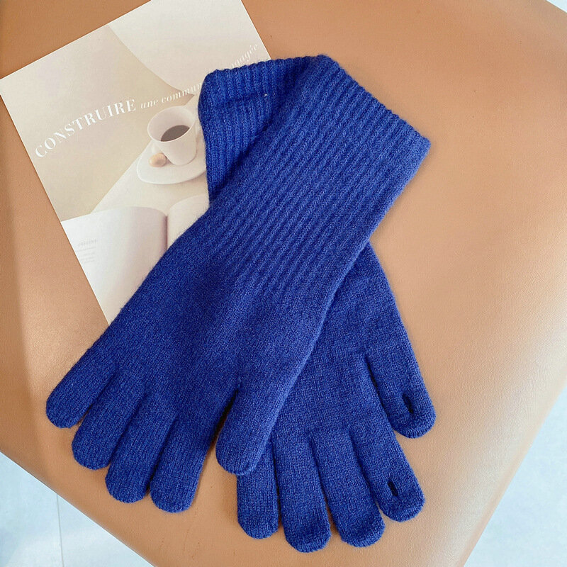 Перчатки, женские, без пальцев, вязаные, сенсорные, зимние, темно-синие, размер M