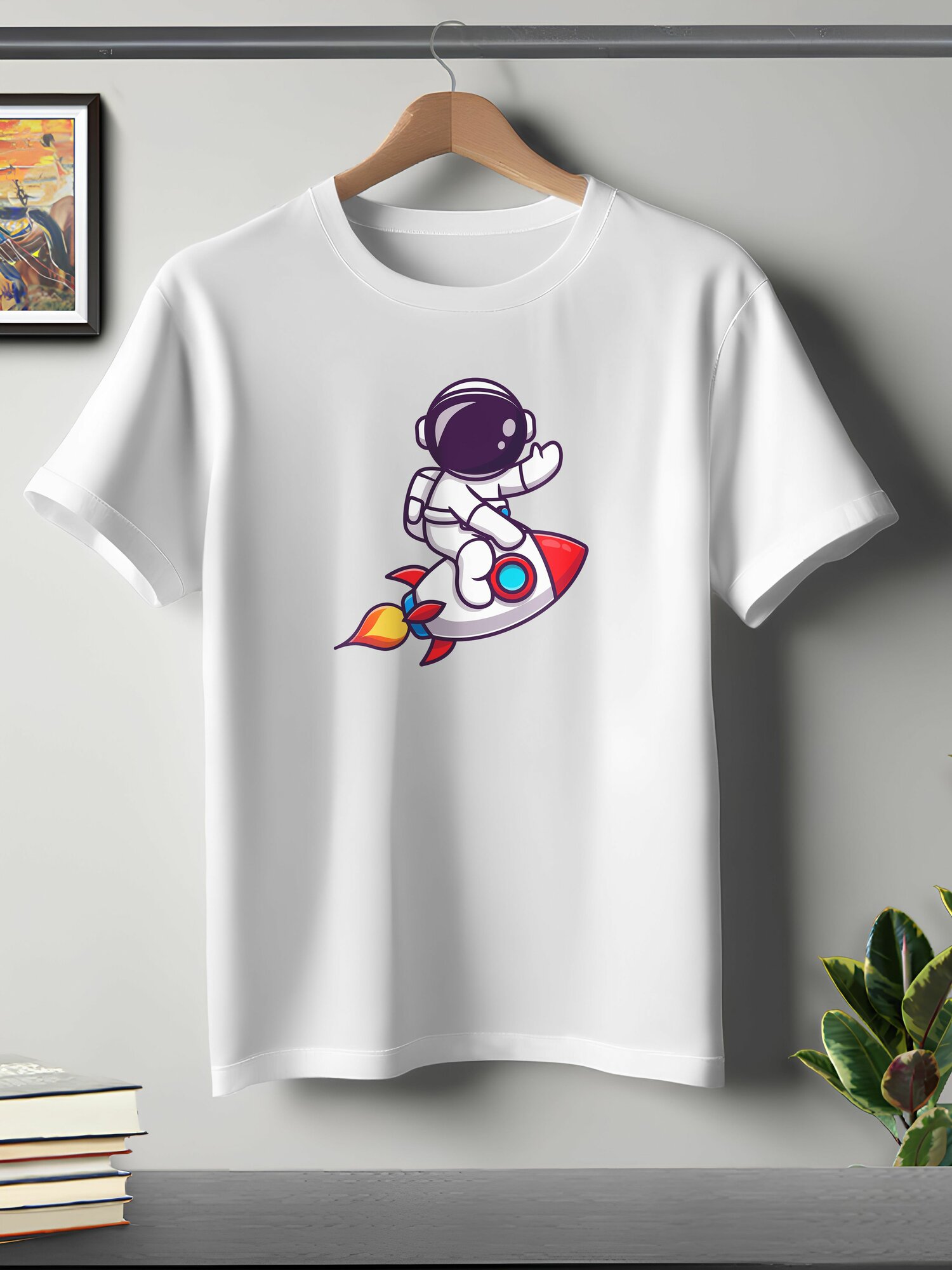 Футболка ONEQ унисекс 52-54 (XXL) размер с принтом Космонавт, белая