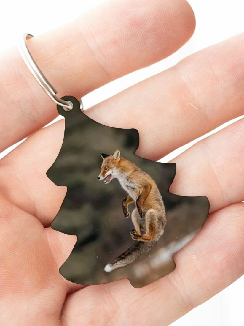 Брелок для ключей Елка с принтом Лисы в Лесу, игрушка на елку и новогодние украшения