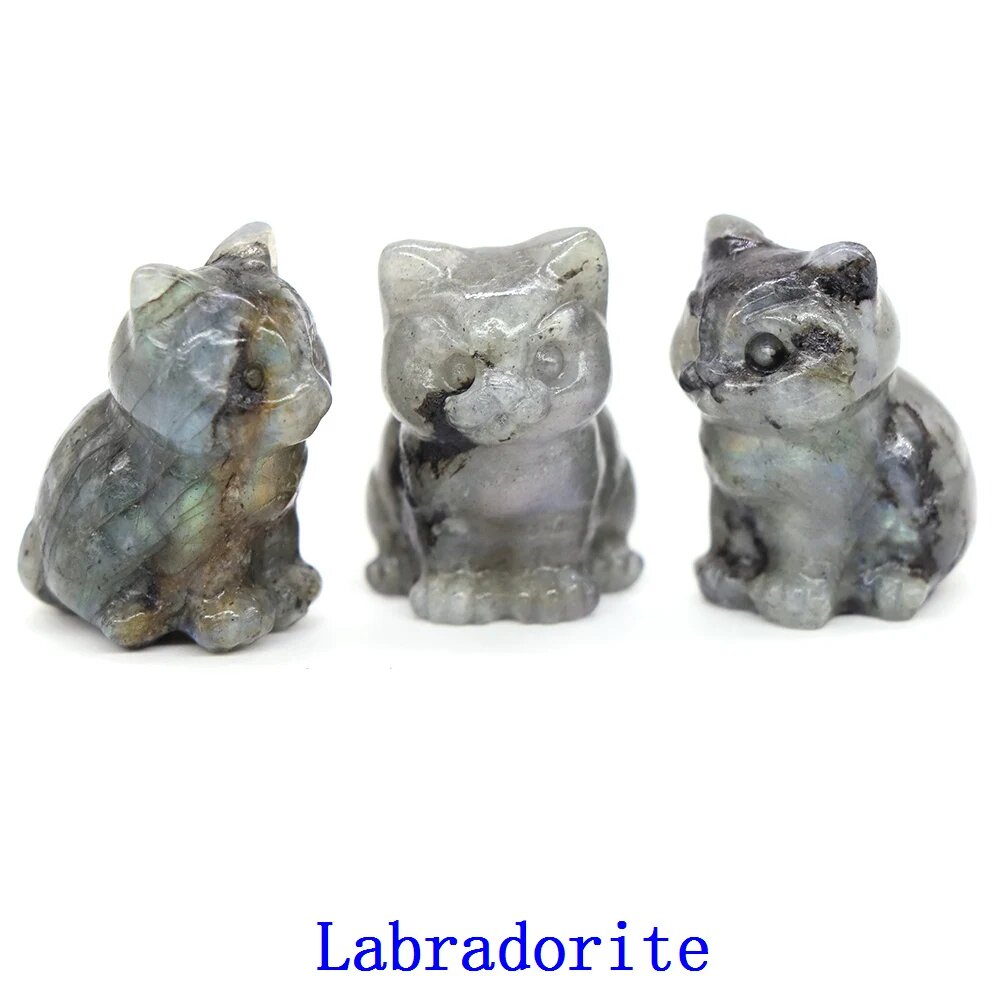 Статуя кота из натурального камня 30 мм 1 PCS, Flash Labradorite
