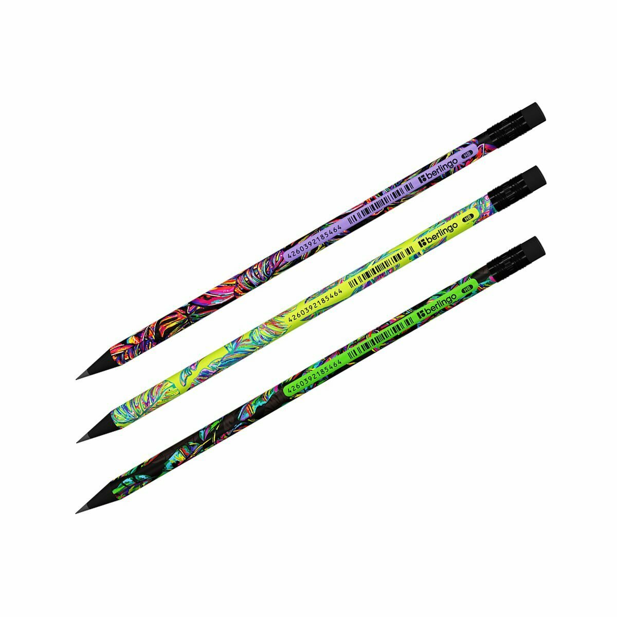Карандаш чернографитный Berlingo Neon Paradise (НВ, круглый, черное дерево, заточенный, с ластиком) (BP01308), 72шт.