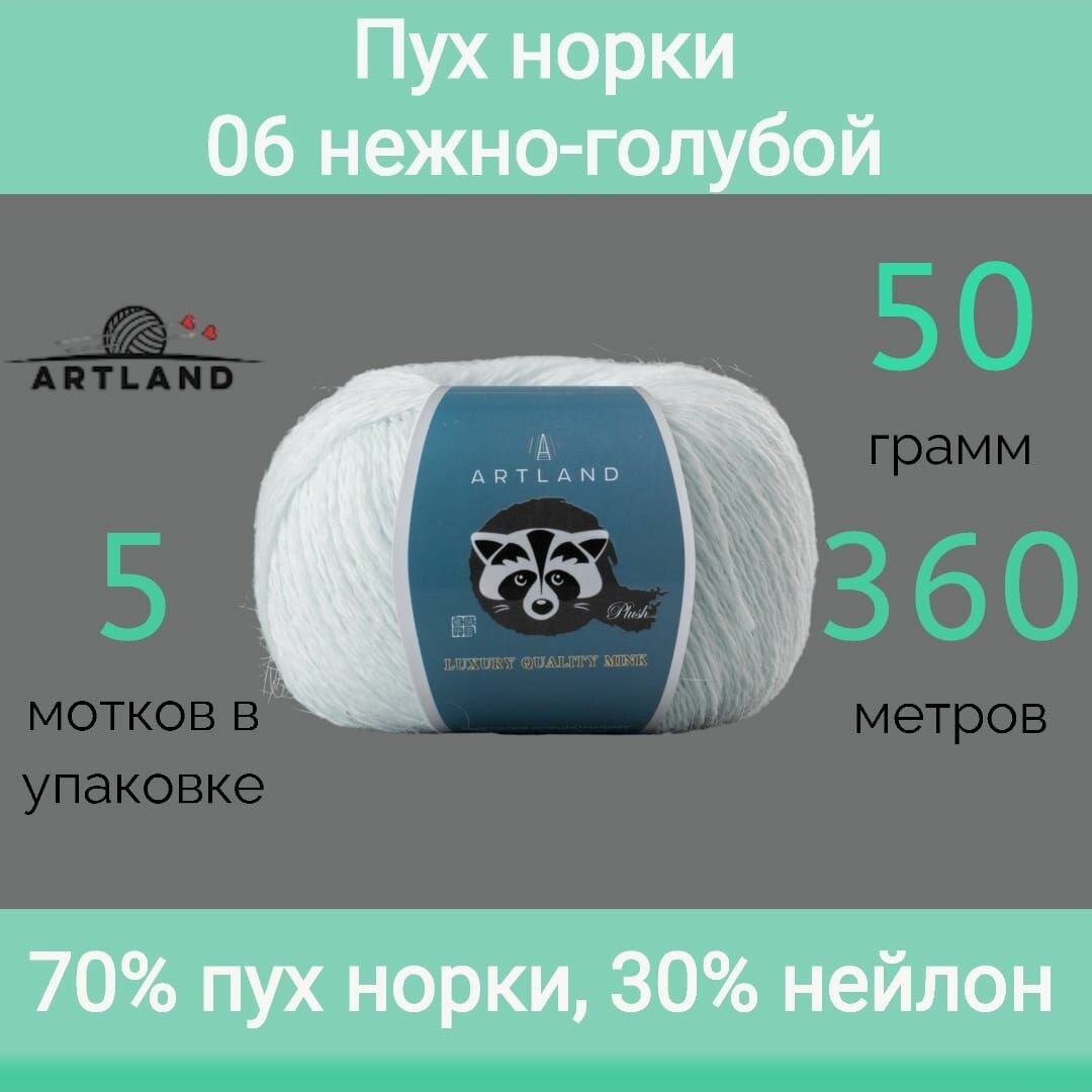 Пряжа Artland Пух норки 06 нежно-голубой (50г/360м, упаковка 5 мотков)