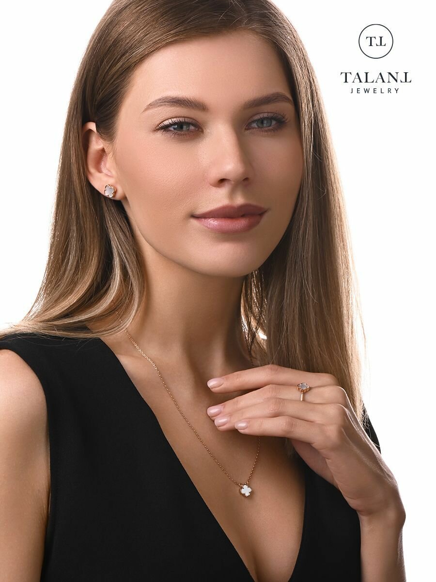 Серьги пусеты TALANT, красное золото, 585 проба, перламутр, , золотистый — фото 1