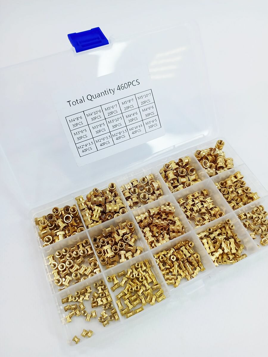 Латунные термоплавкие встраиваемые гайки для 3D-печати / М2-М5, 460 штук