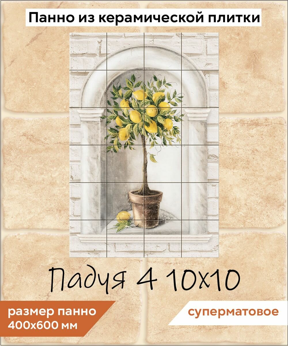 Панно из плитки Fres-co "Падуя 4 10х10", керамическое, декоративное, вставка, суперматовое, 40х60 см