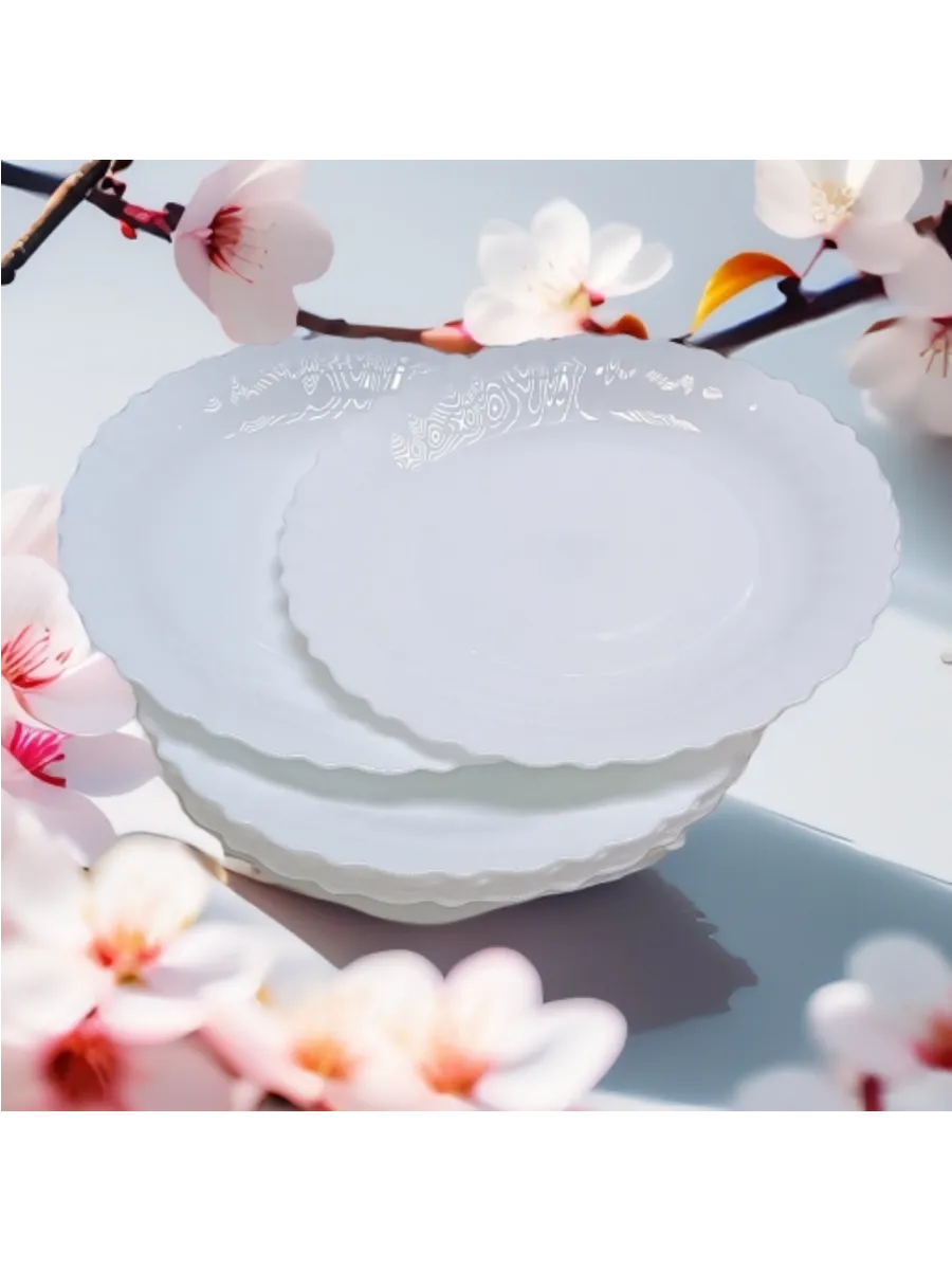 Набор тарелок обеденных PARS OPAL Viola 25см 6шт, белые, опаловое стекло