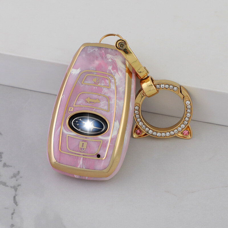 Чехол для ключей WENXI, для Subaru XV/Forester/Outback/Lion/BRZ, персиковая пыльца, с пряжкой