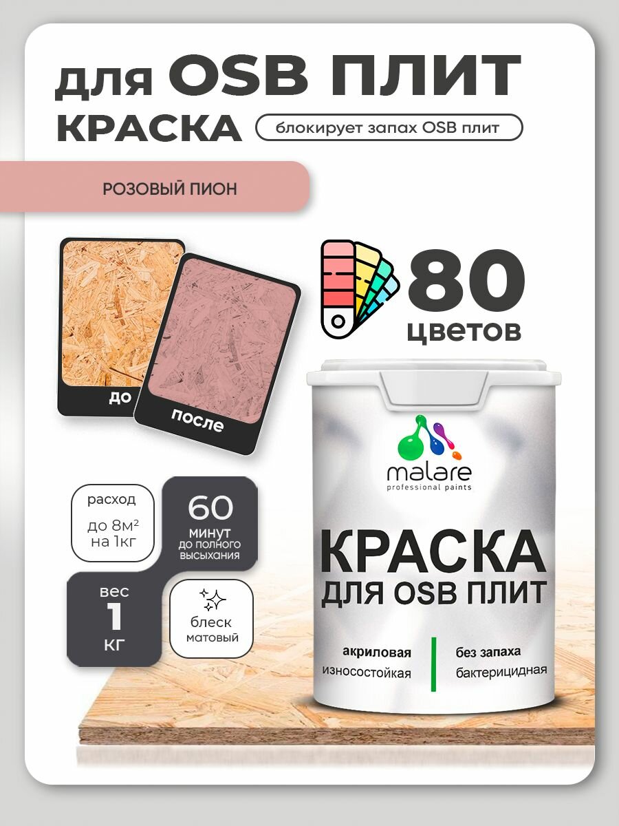 Акриловая краска для ОСБ плит Malare для дерева для наружных и внутренних работ, быстросохнущая без запаха матовая, сахарный вихрь, 1 кг