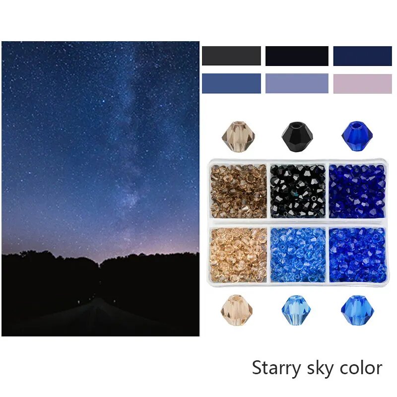 Биконусные бусины стекло 4 мм, 600 шт, Starry sky color