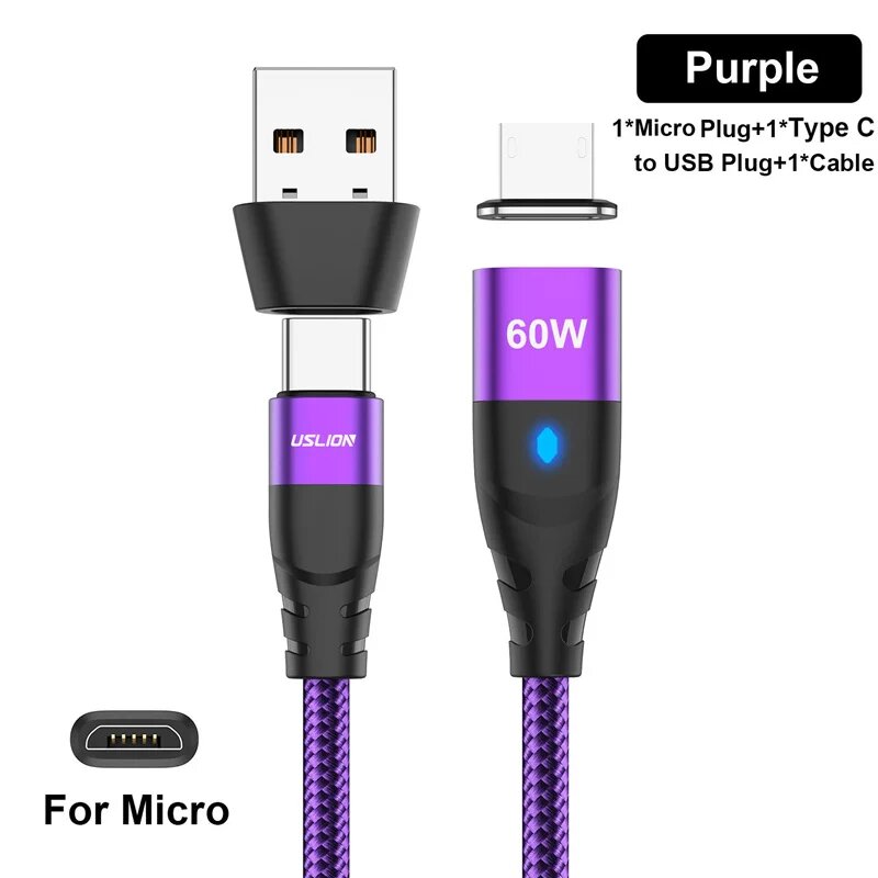 USLION 60W Purple Micro USB кабель