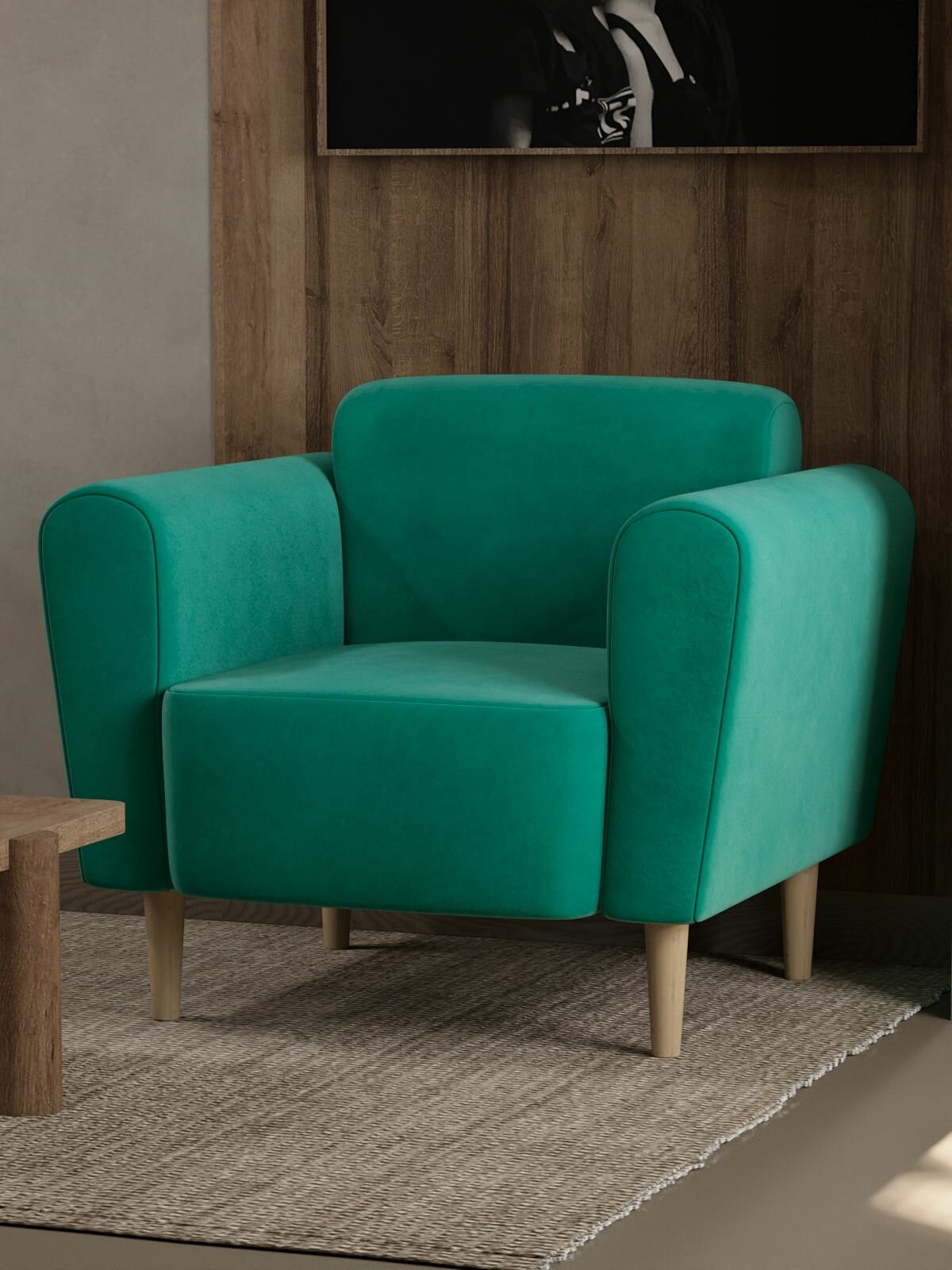 Кресло Фьёрд, на балкон, для дома мягкое, велюр бирюзовый, Style4Life