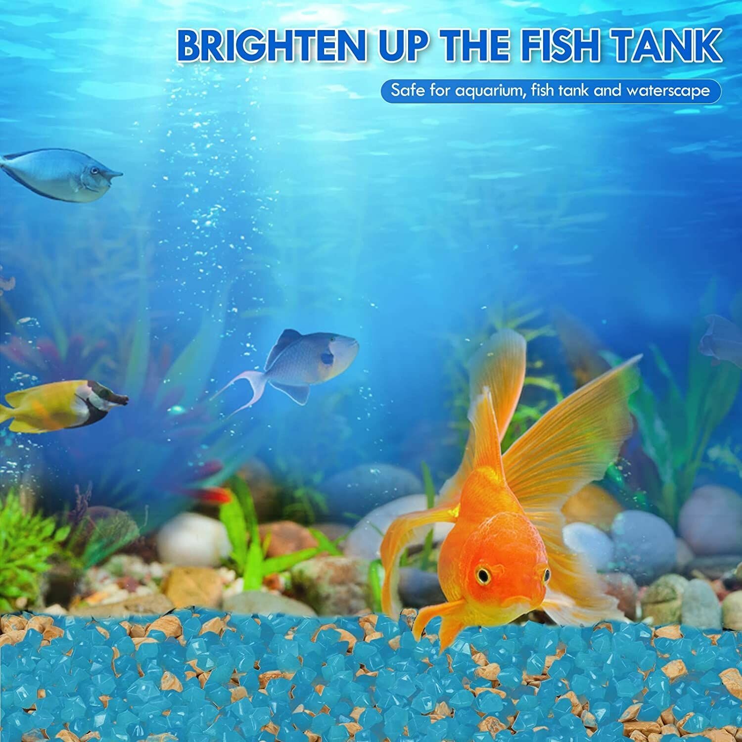 Светящиеся камни для сада и аквариума 500 g, декоративная отсыпка, голубые светящиеся камешки, украшение дорожек и клумб