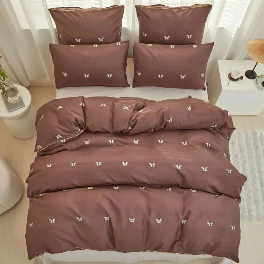 Комплект постельного белья Евро - Бабочки / Пододеяльник - 200x220 см. / Простыня - 220x240 см.