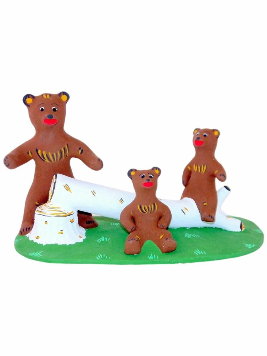 Медведи на опушке (2), Каргопольская глиняная игрушка, ручная авторская работа