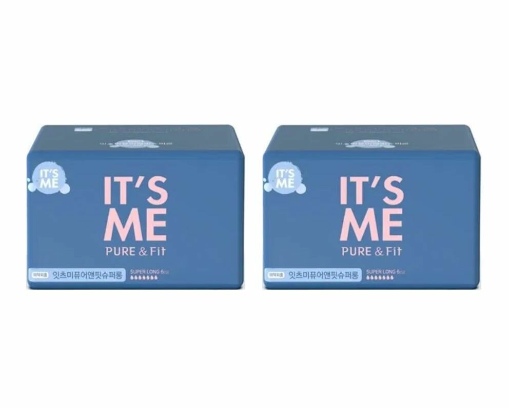 It's Me Pure & Fit Pads Super Long прокладки женские гигиенические с крылышками ночные "7 капель - 43см." (2 упаковки по 6шт.)