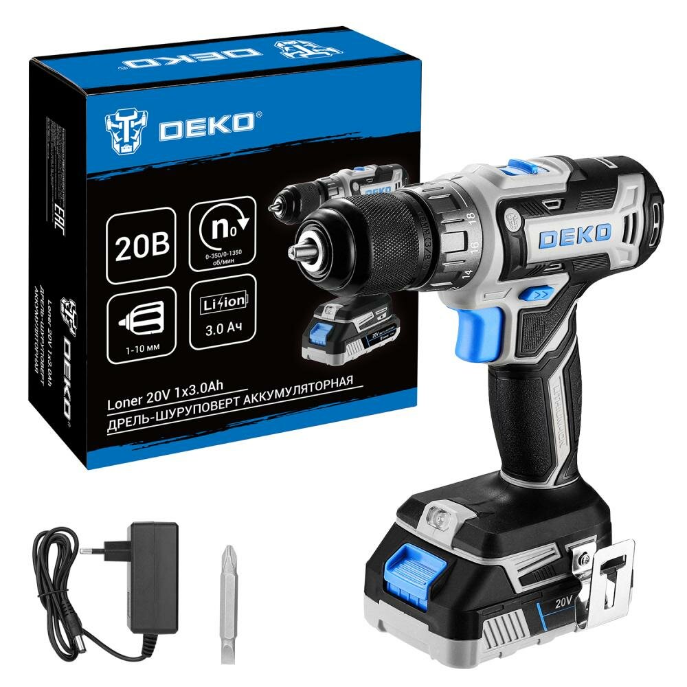 Дрель-шуруповерт аккумуляторная DEKO Loner 20V, 20В, 1x3.0Ач 085-1006