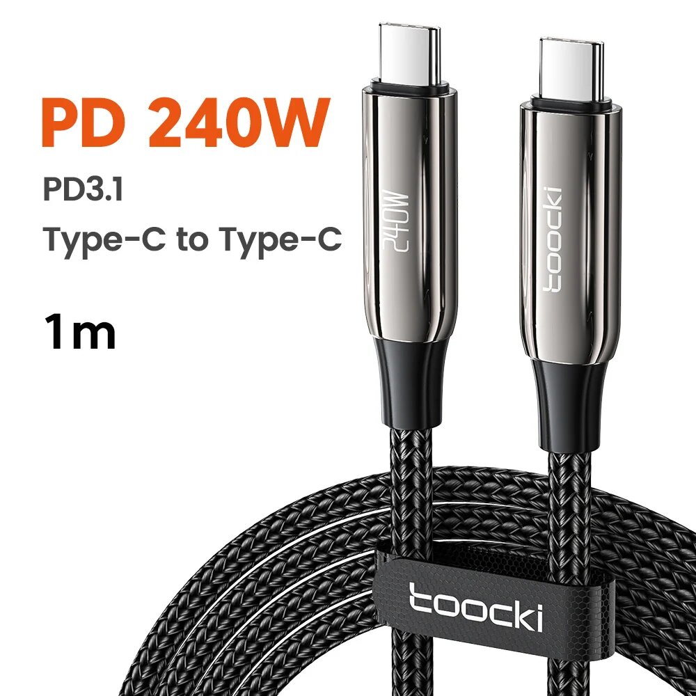 Кабель Toocki Type-C to Type-C 240W, 1м, черный