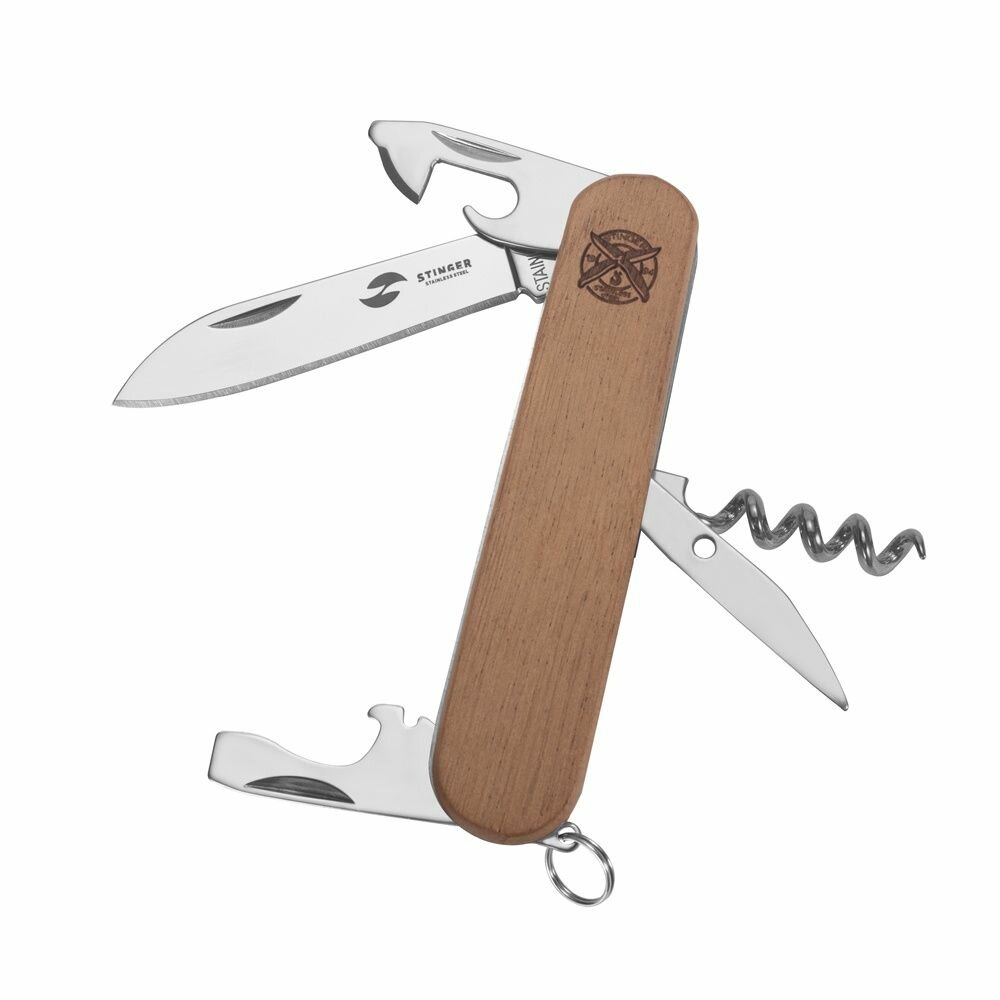 Нож перочинный Stinger, 90 мм, 10 функций, материал рукояти: древесина сапеле FK-K5019-5P
