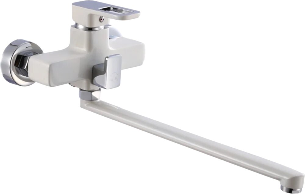 Смеситель с длинным изливом для ванны D-lin D147366-C с душевым гарнитуром, поворотный, металлический, хром, белый, глянцевый, смеситель для ванны с душем, рычажный, с настенным держателем