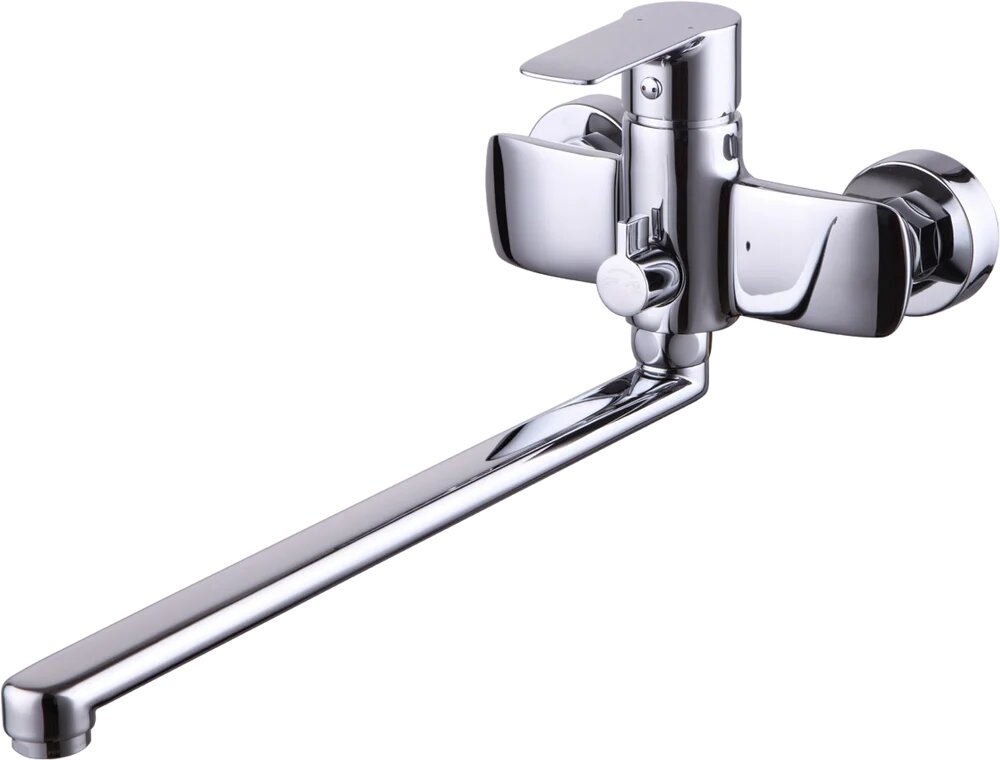 Смеситель с длинным изливом для ванны Kaiser Sena 74155 поворотный, латунный, хром, глянцевый, смеситель для ванны с душем, рычажный