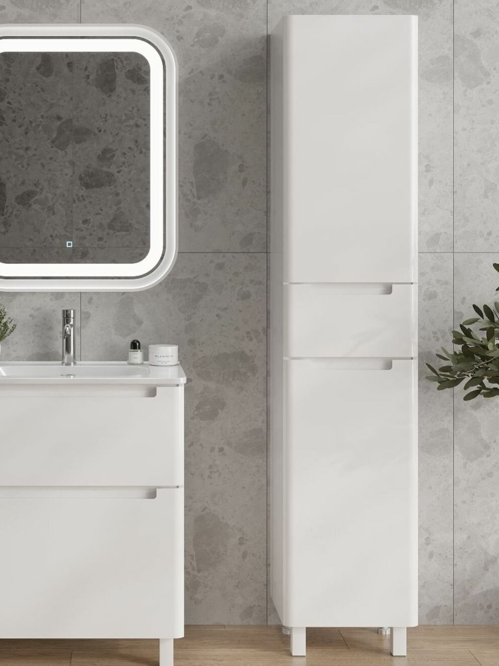 Шкаф пенал в ванную комнату, Fauraplus Линда 40-1 белый, глянцевый, эмаль, правый