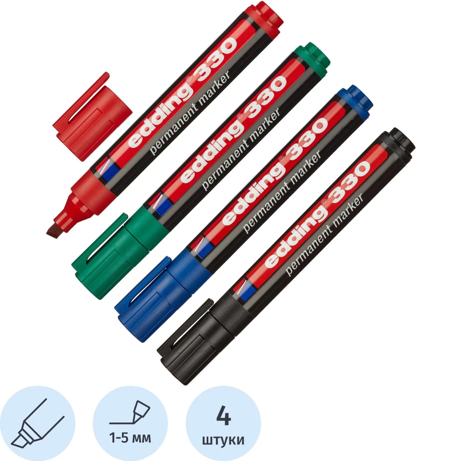 Набор маркеров перманентных EDDING E-330/4S 1-5мм скошенный наконеч