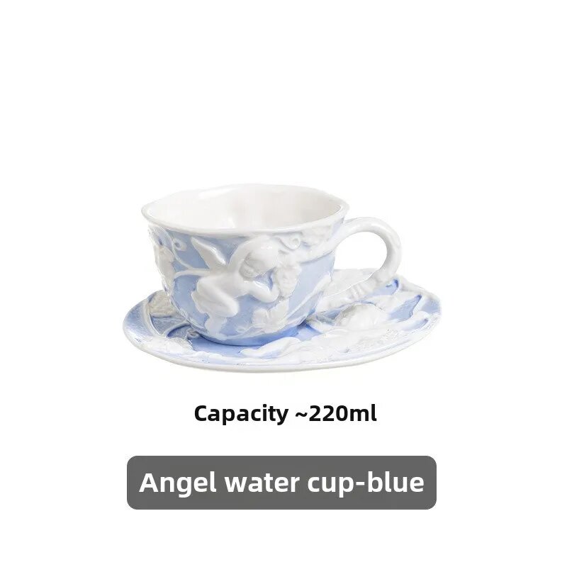 Керамический чайник с тиснением, черный чайный набор Blue coffee cup