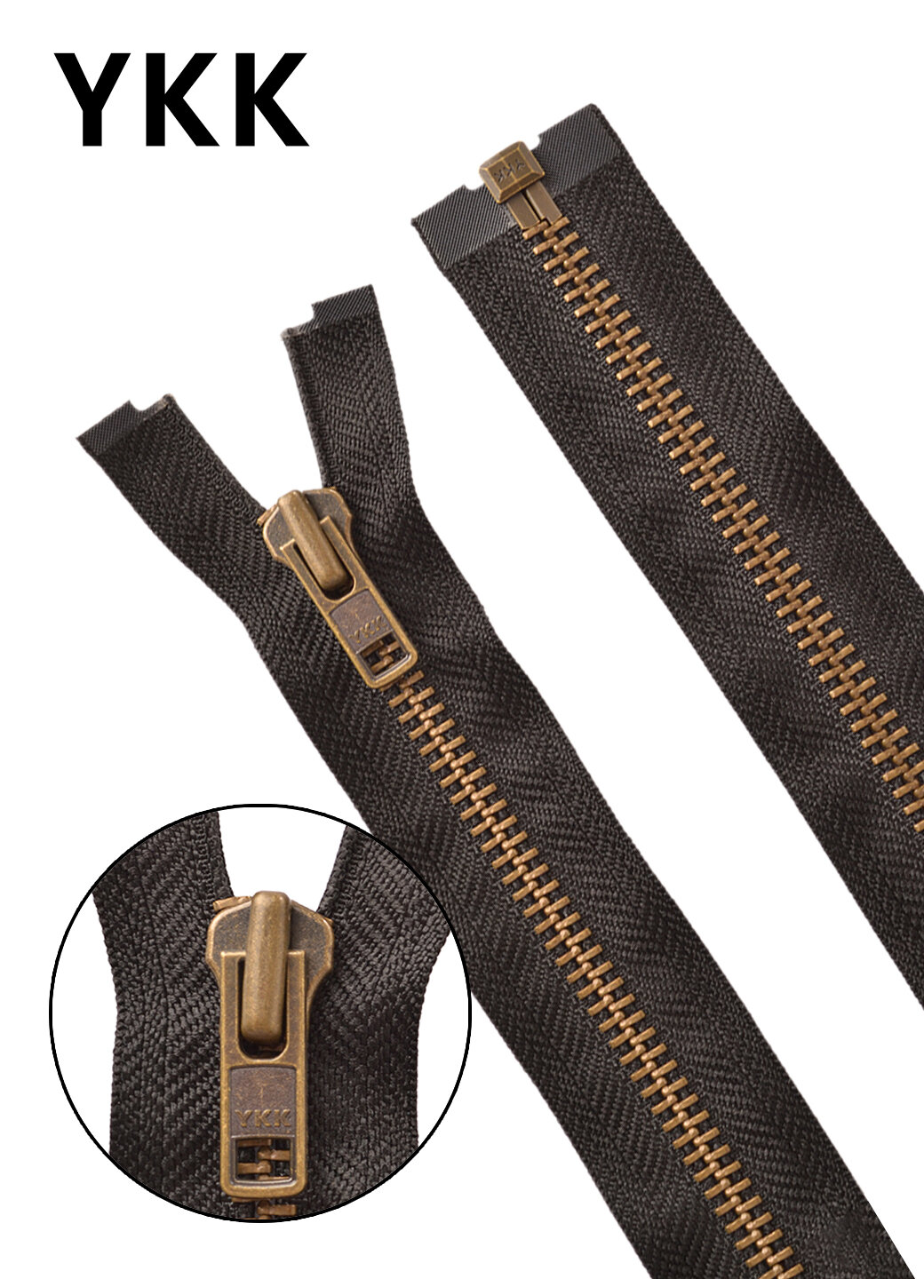 Молния YKK металлическая Т5, антик, 90 см, 1шт/упак, чёрный