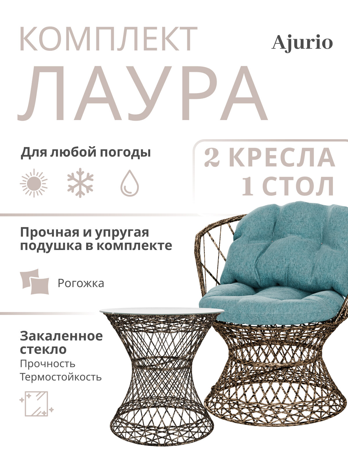 Ajurio комплект мебели из ротанга для кафе, ресторана, террасы Уличная мебель ХоРеКа: стол и кресла