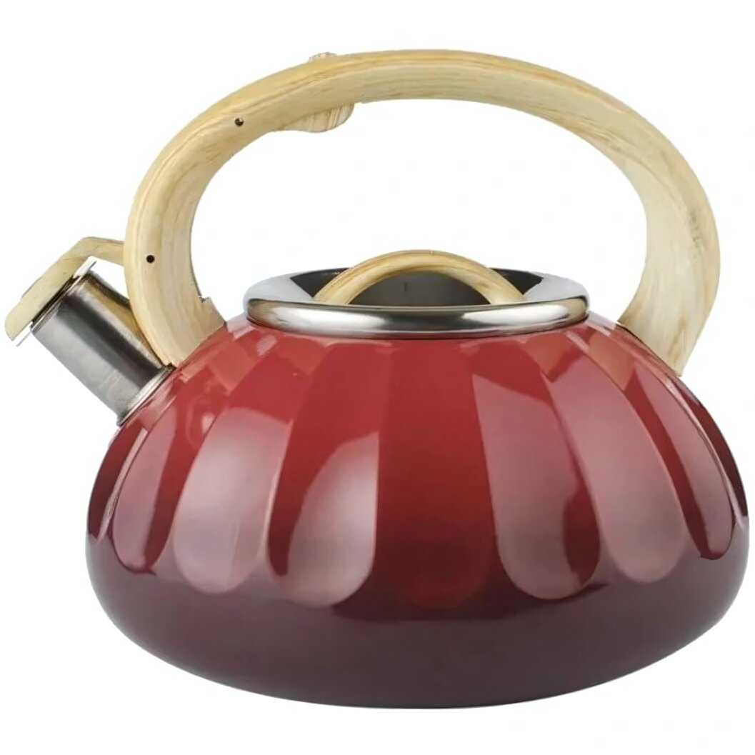 Чайник со свистком 3л, нержавеющая сталь, индукционное дно, красно-черный, бакелитовая ручка