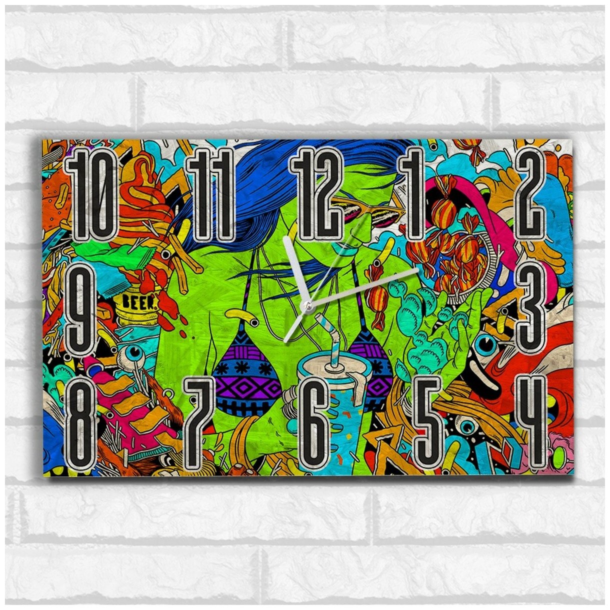 Настенные бесшумные часы ОСП красочная психоделика (абстракция, эзотерика, девушка). png - 295