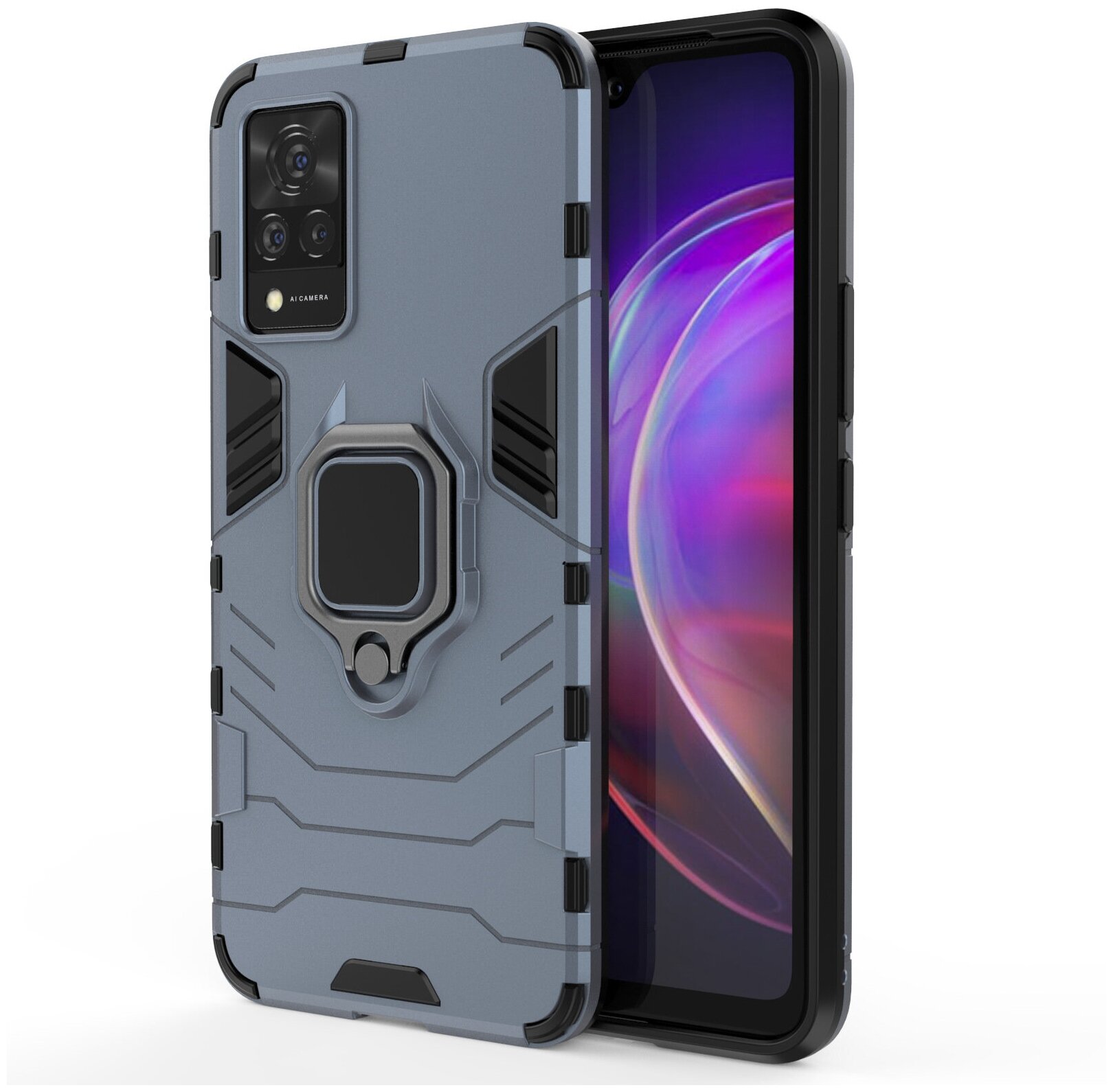 Противоударный чехол-бампер-пенал MyPads для Vivo V21 синий