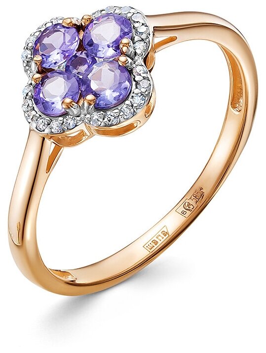 Кольцо, красное золото, 585 проба, родирование, танзанит