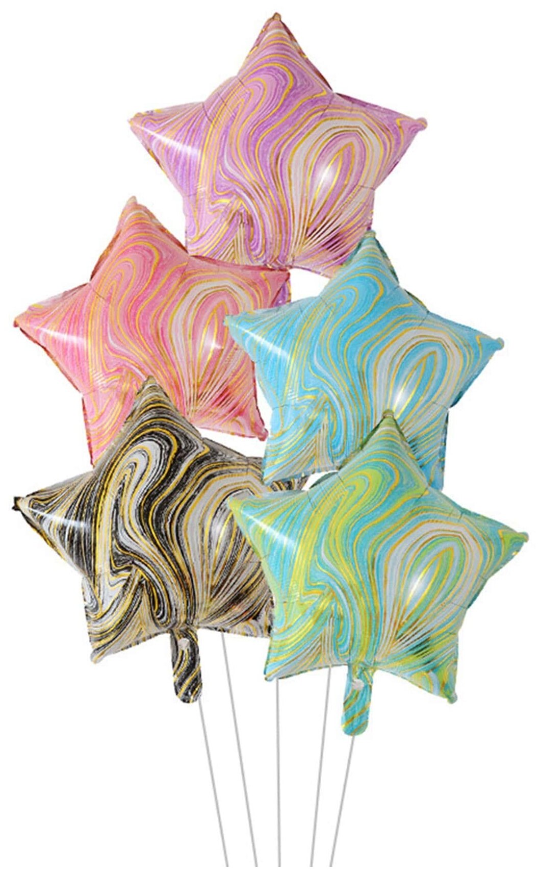 Фонтан из воздушных шаров с гелием Звезда агаты, 5 шт